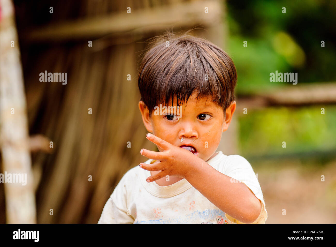 AMAZONIA, PERU - NOV 10, 2010: Unidentified Amazonian indigenous boy ...