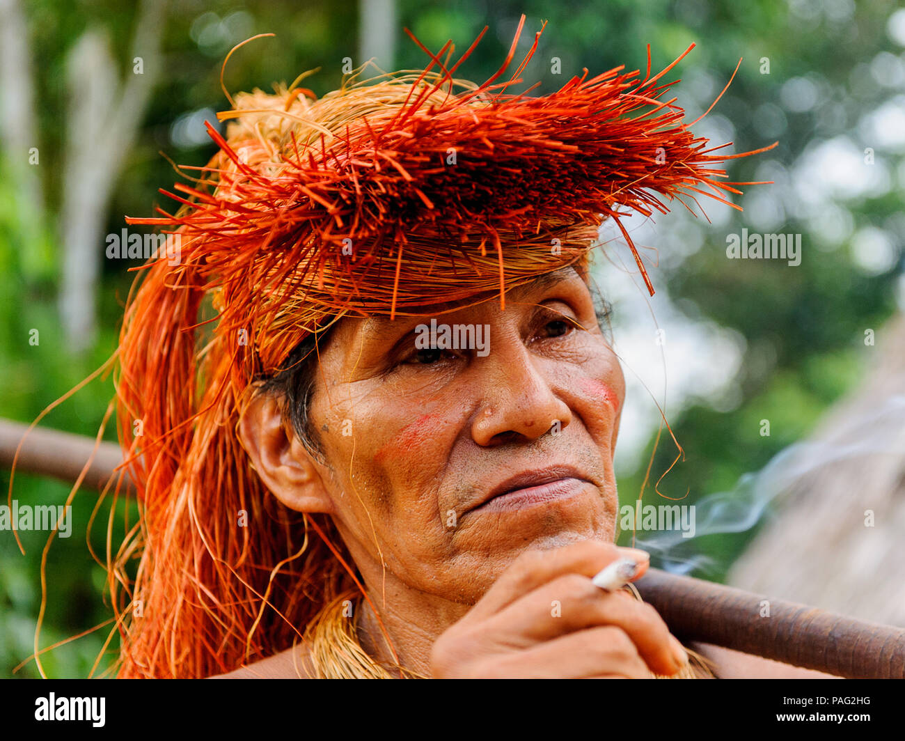 AMAZONIA, PERU - NOV 10, 2010: Unidentified Amazonian indigenous man ...