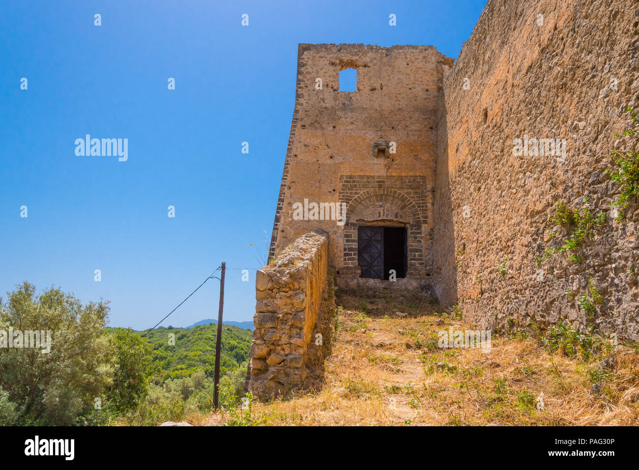 Castle gate of Grivas castle in Lefkada ionian island in Greece. It was ...