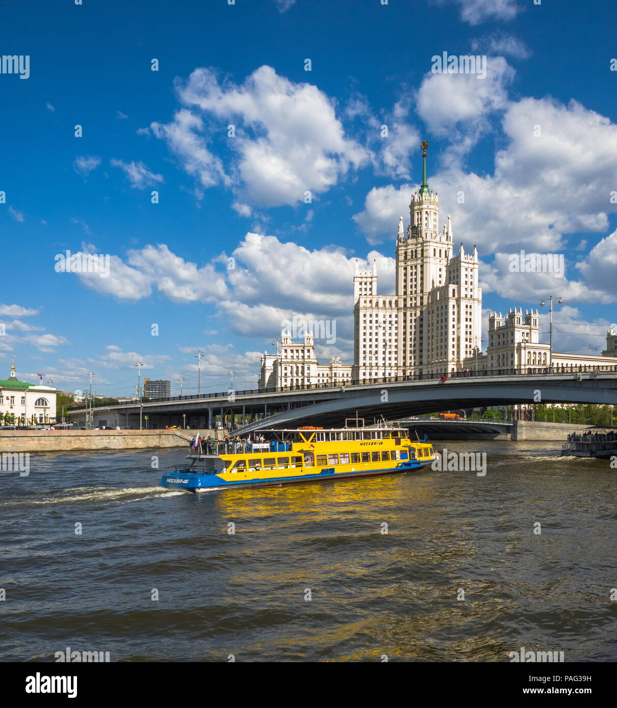 Moscow, Russia - May 12. 2018. Moskva - Ships sail on river past ...