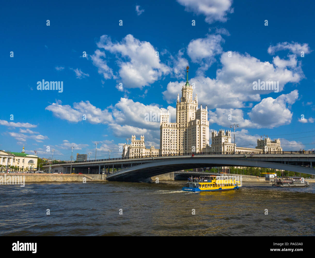Moscow, Russia - May 12. 2018. Moskva - Ships sail on river past ...