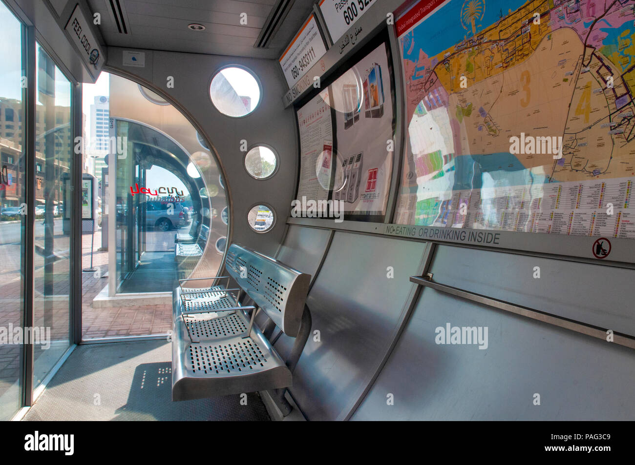 Interior of a Dubai bus stop, Dubai, United Arab Emirates Stock Photo ...