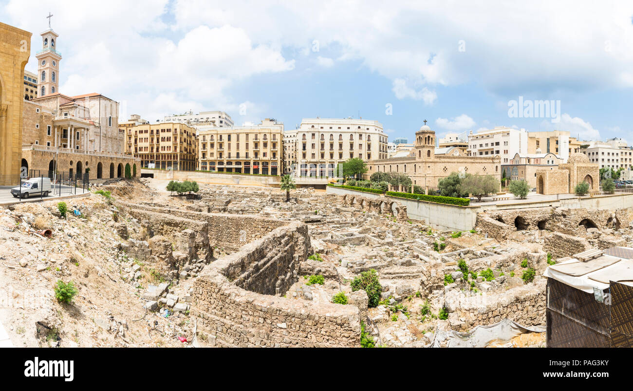 Roman ruins and Saint Georges Orthodox Cathedral in downtown Beirut ...