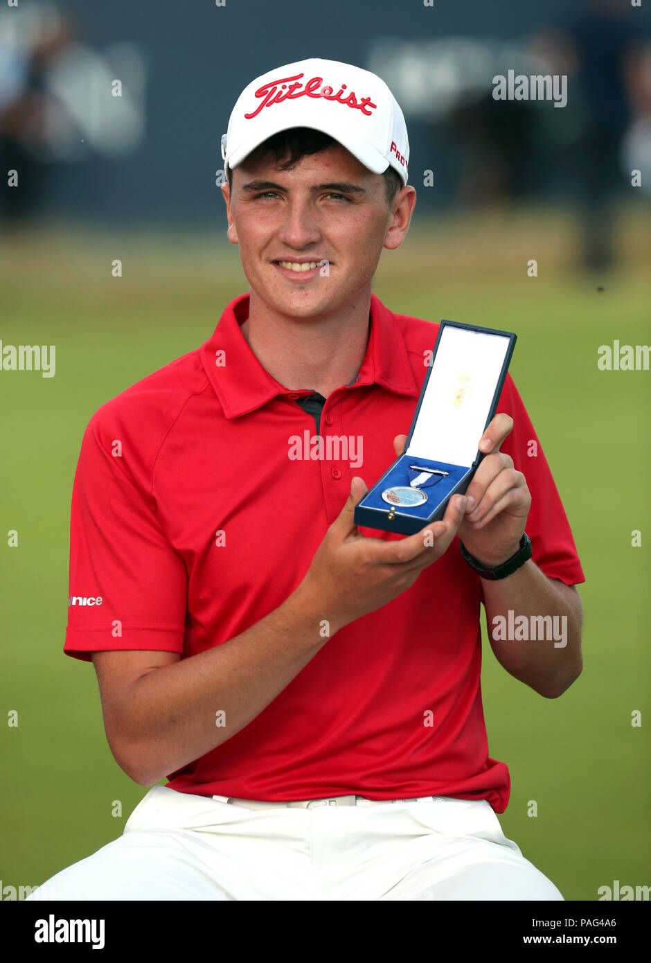 Scotland's Sam Locke with the silver medal for best amateur during day ...