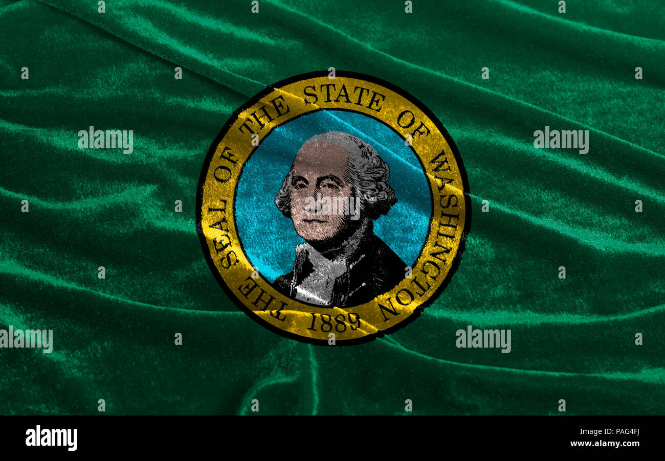 Washington State Flag of America Waving on velvet fabric background ...