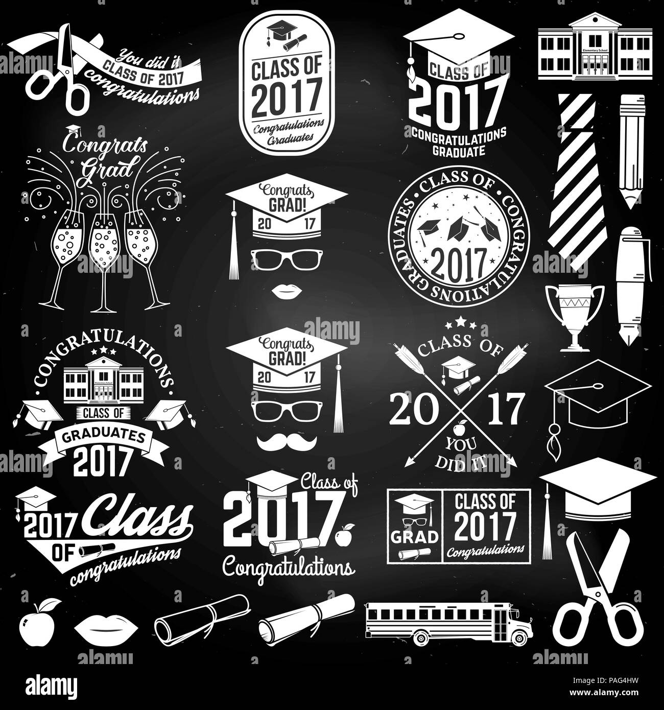 Set of Vector Class of 2017 badges and design elements on the ...