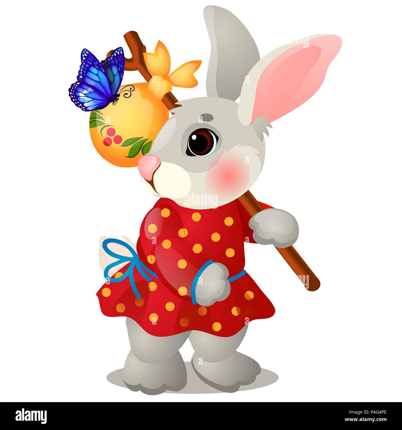 Animated hare with a bag and clothes isolated on white background. The ...