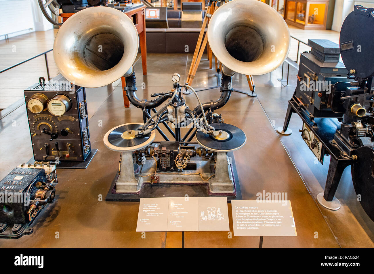 Chronophone sound projector by Leon Gaumont, 1910 Stock Photo - Alamy