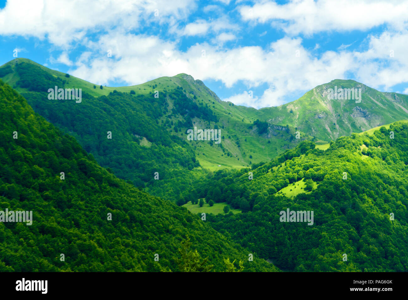 Paradise scenic view of the green mountain hills in the Albanian Alps ...