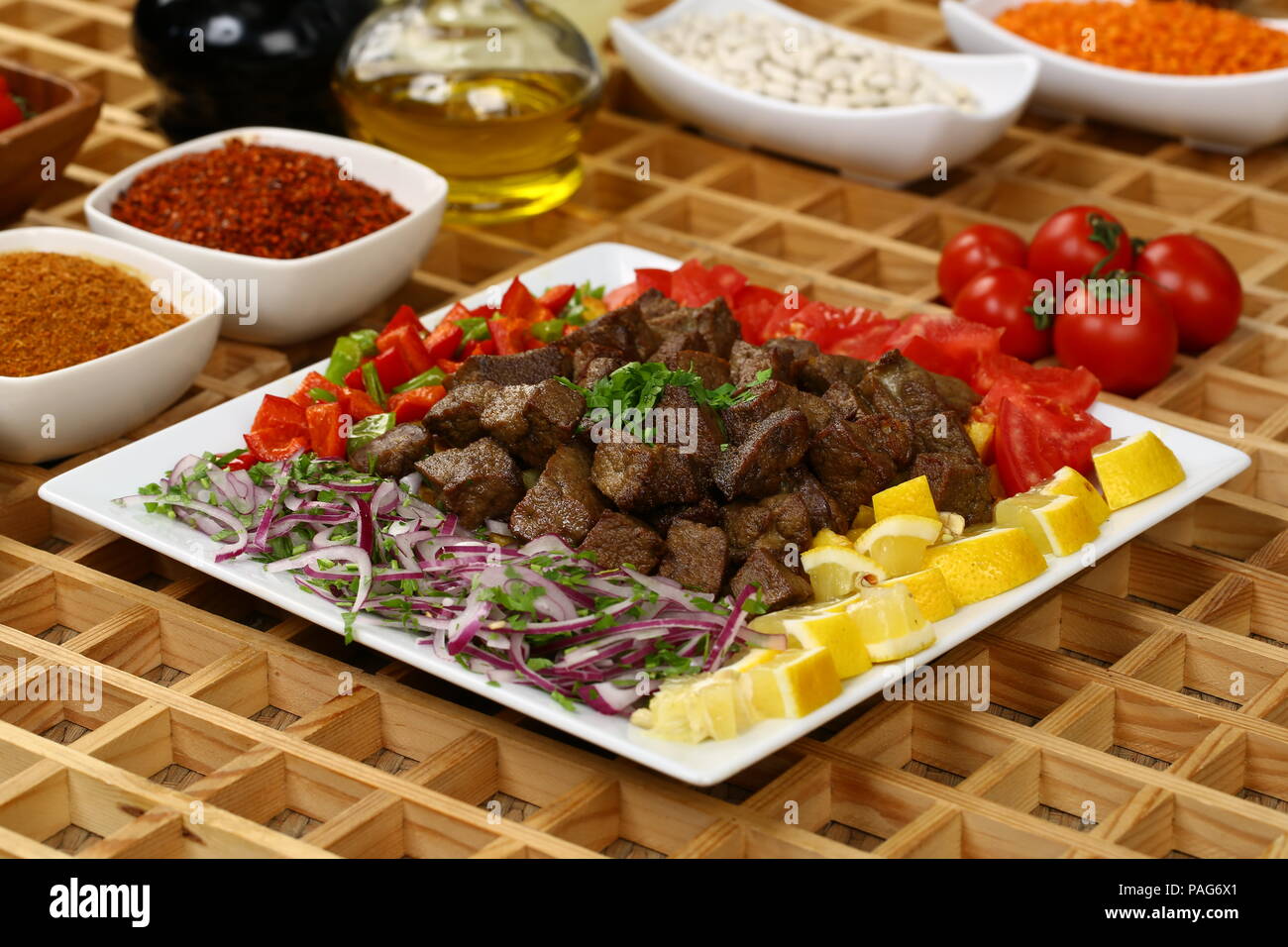 Liver Kebab in plate Stock Photo - Alamy
