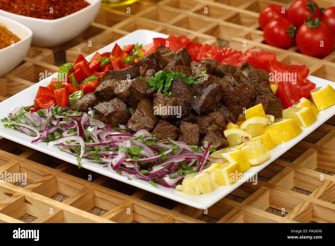 Liver Kebab in plate Stock Photo - Alamy
