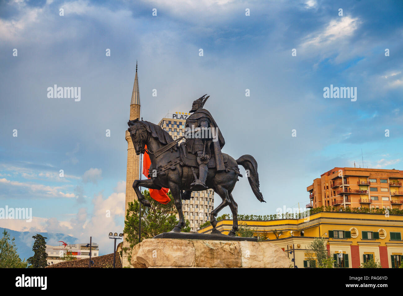 Monument of Skanderbeg in Scanderbeg Square in the center of Tirana ...