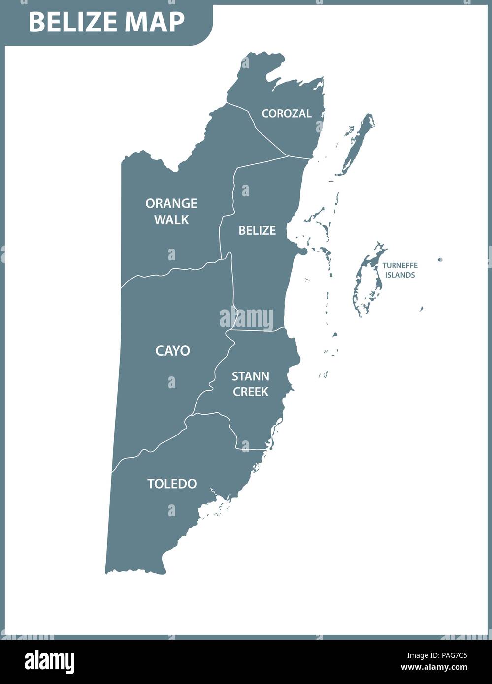 The detailed map of Belize with regions or states. Administrative ...