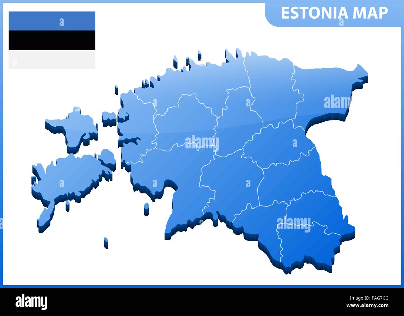 Highly detailed three dimensional map of Estonia. Administrative ...