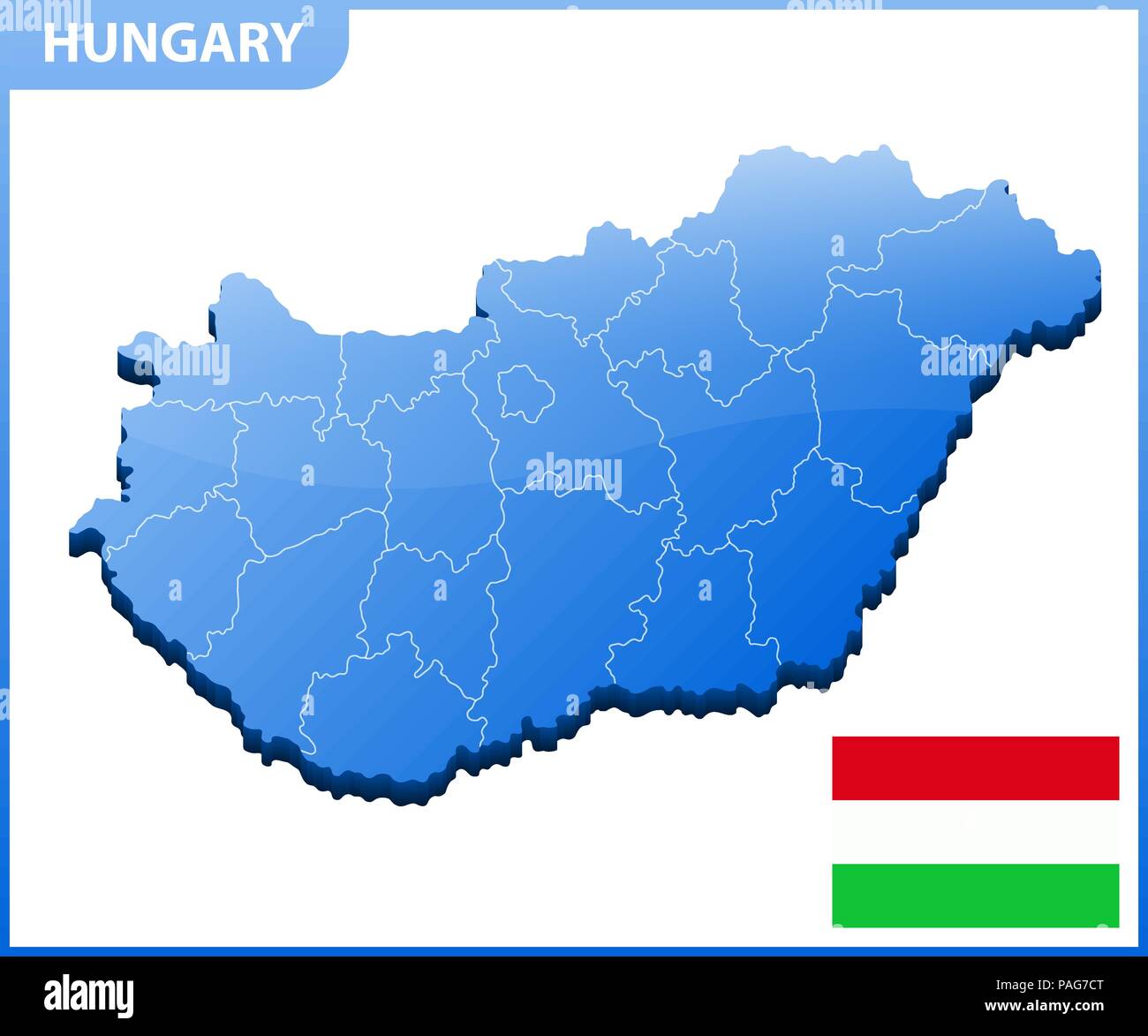 Highly detailed three dimensional map of Hungary with regions border ...
