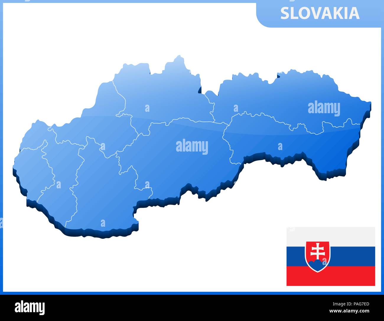 Highly detailed three dimensional map of Slovakia with regions border ...