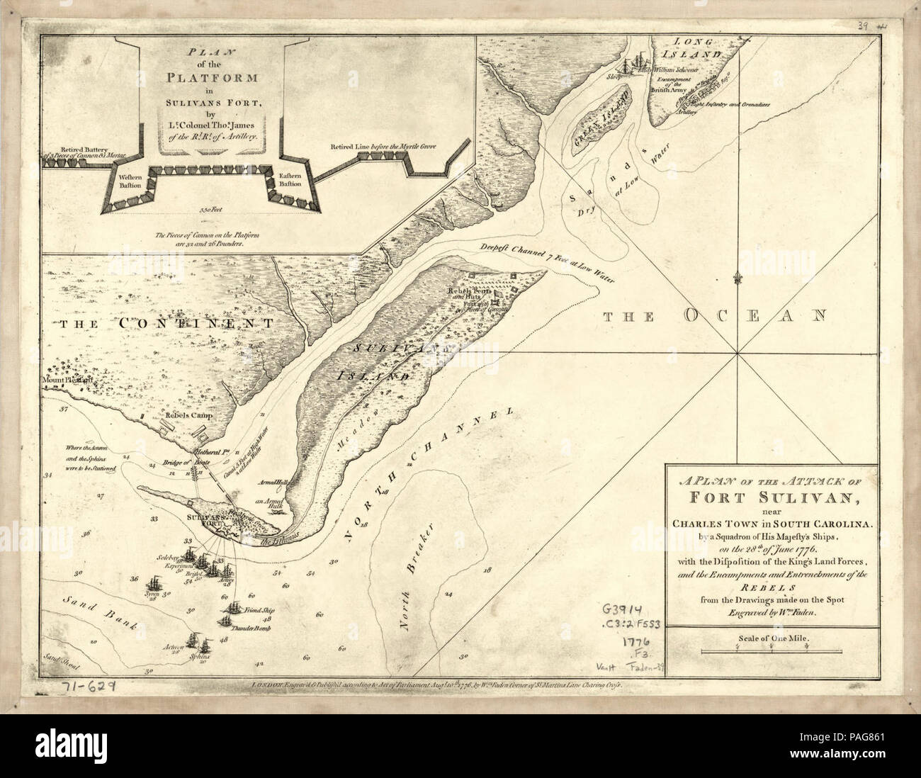 A plan of the attack of Fort Sulivan, near Charles Town in South ...