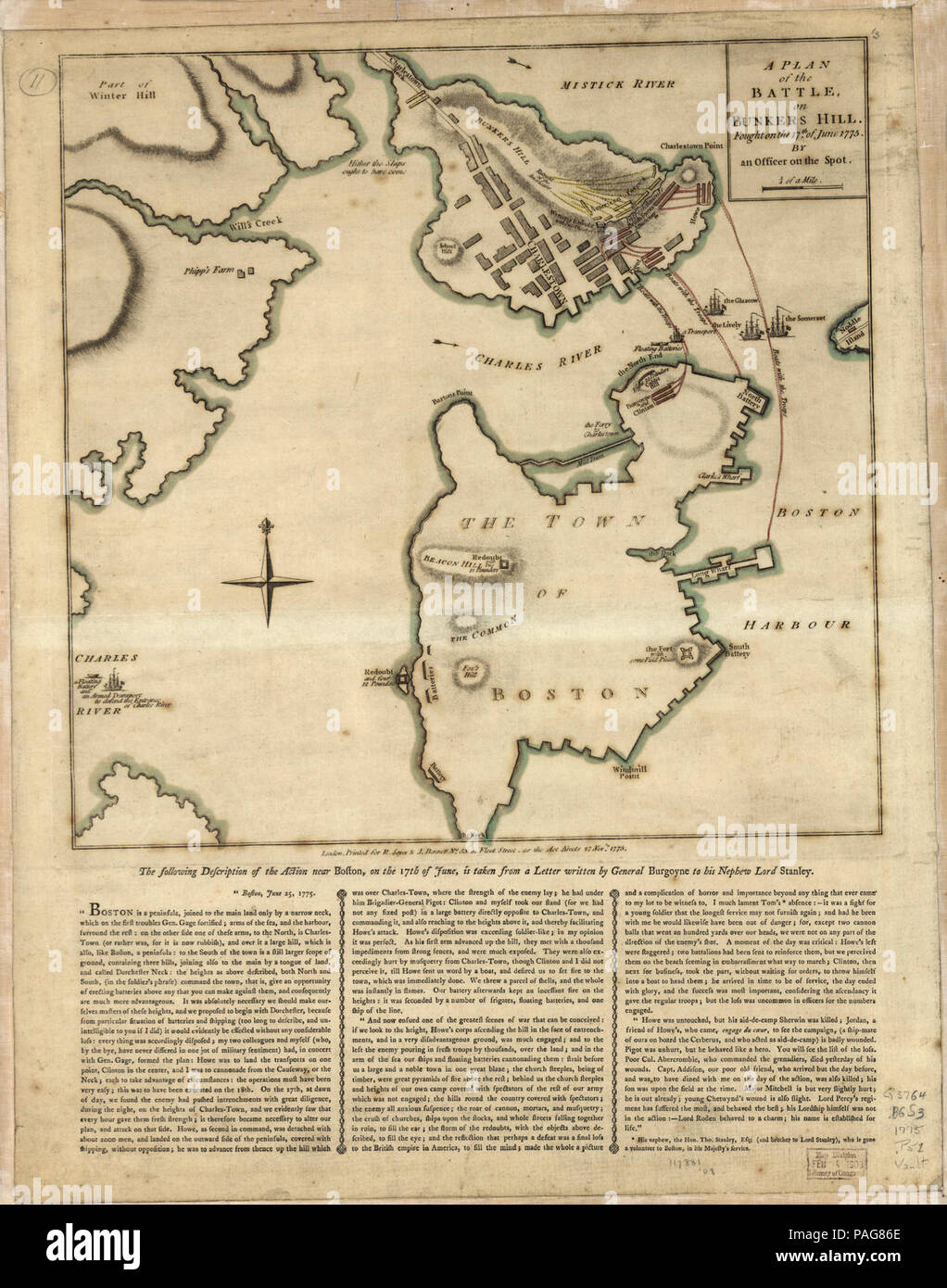 A Plan of the battle, on Bunkers Hill fought on the 17th of June 1775 ...