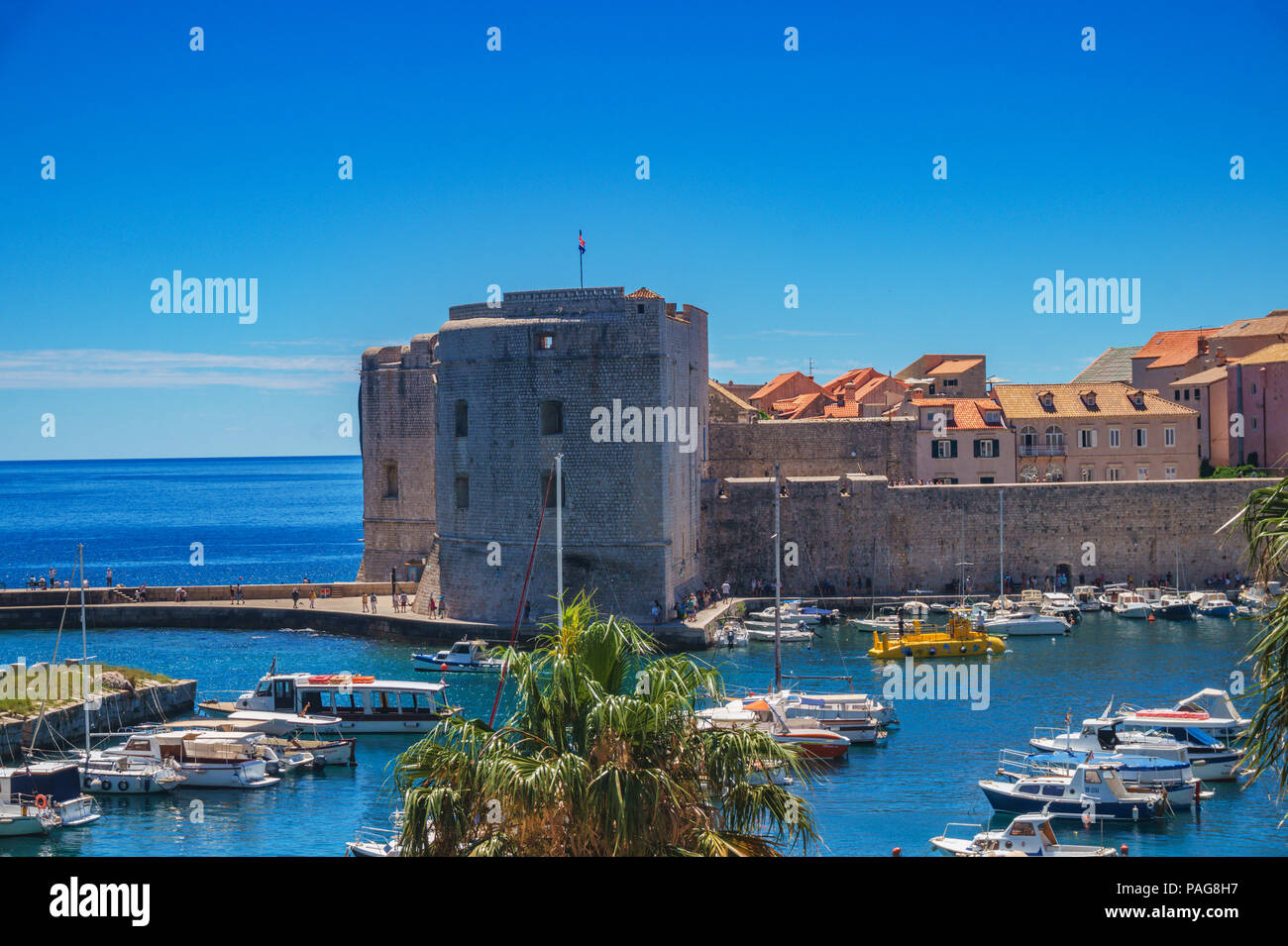 Scenic view of fort of St. Lawrence, the historical harbor and a small ...