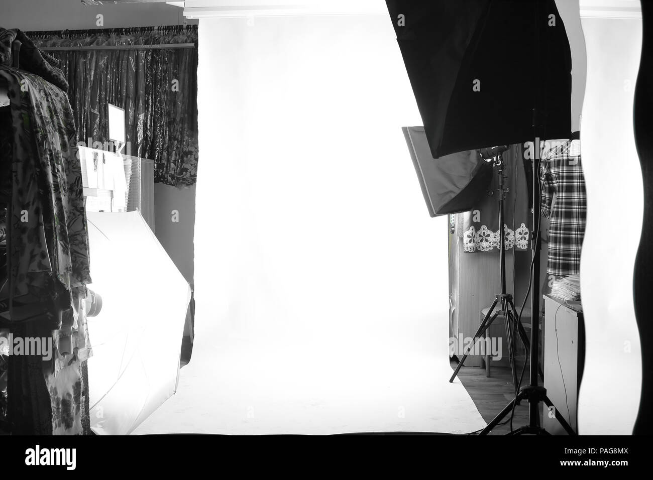 background image of Empty photo Studio with lighting equipment Stock ...