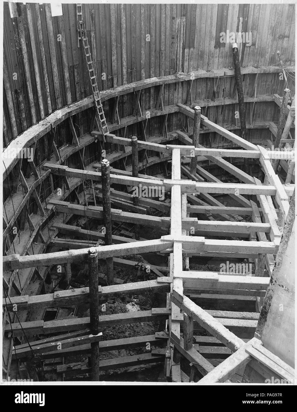 A portion of the 110 ft. diameter caisson surrounding pier 2 of the ...