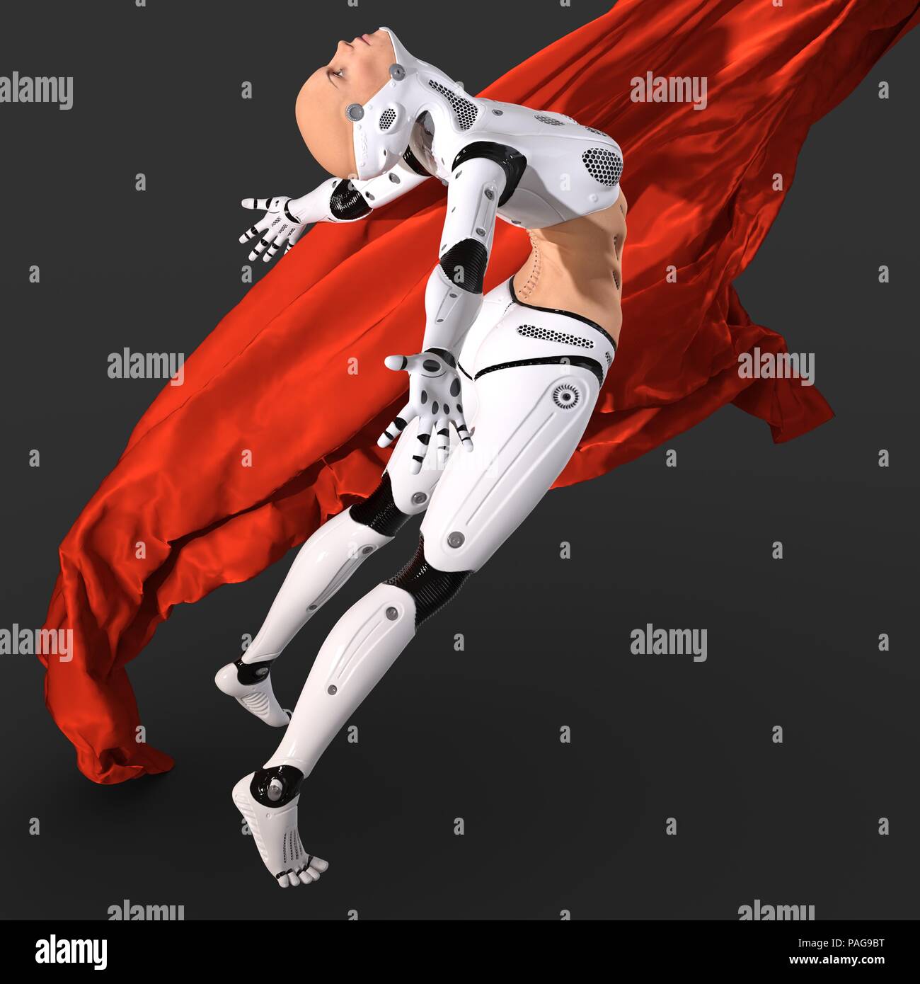 Woman cyborg dancing with a red cloth 3d illustration Stock Photo - Alamy