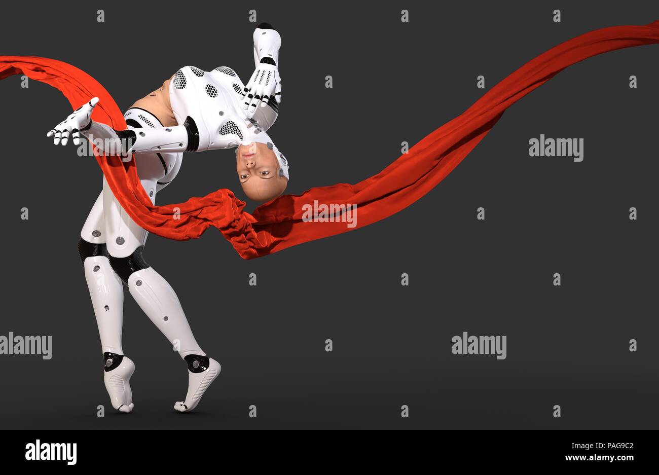 Woman cyborg dancing with a red cloth 3d illustration Stock Photo - Alamy