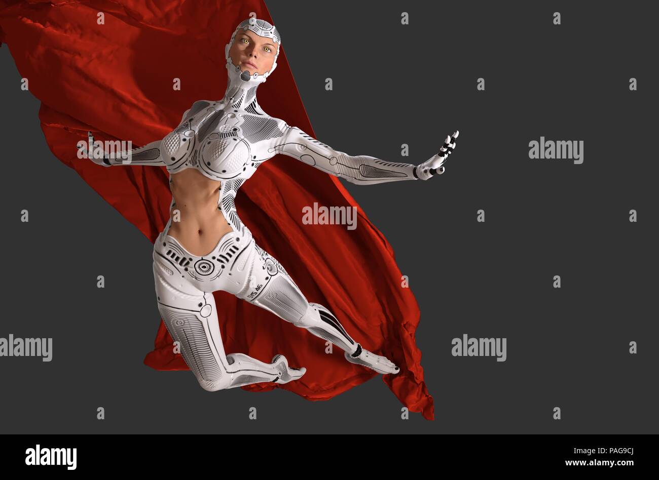 Woman cyborg dancing with a red cloth 3d illustration Stock Photo - Alamy