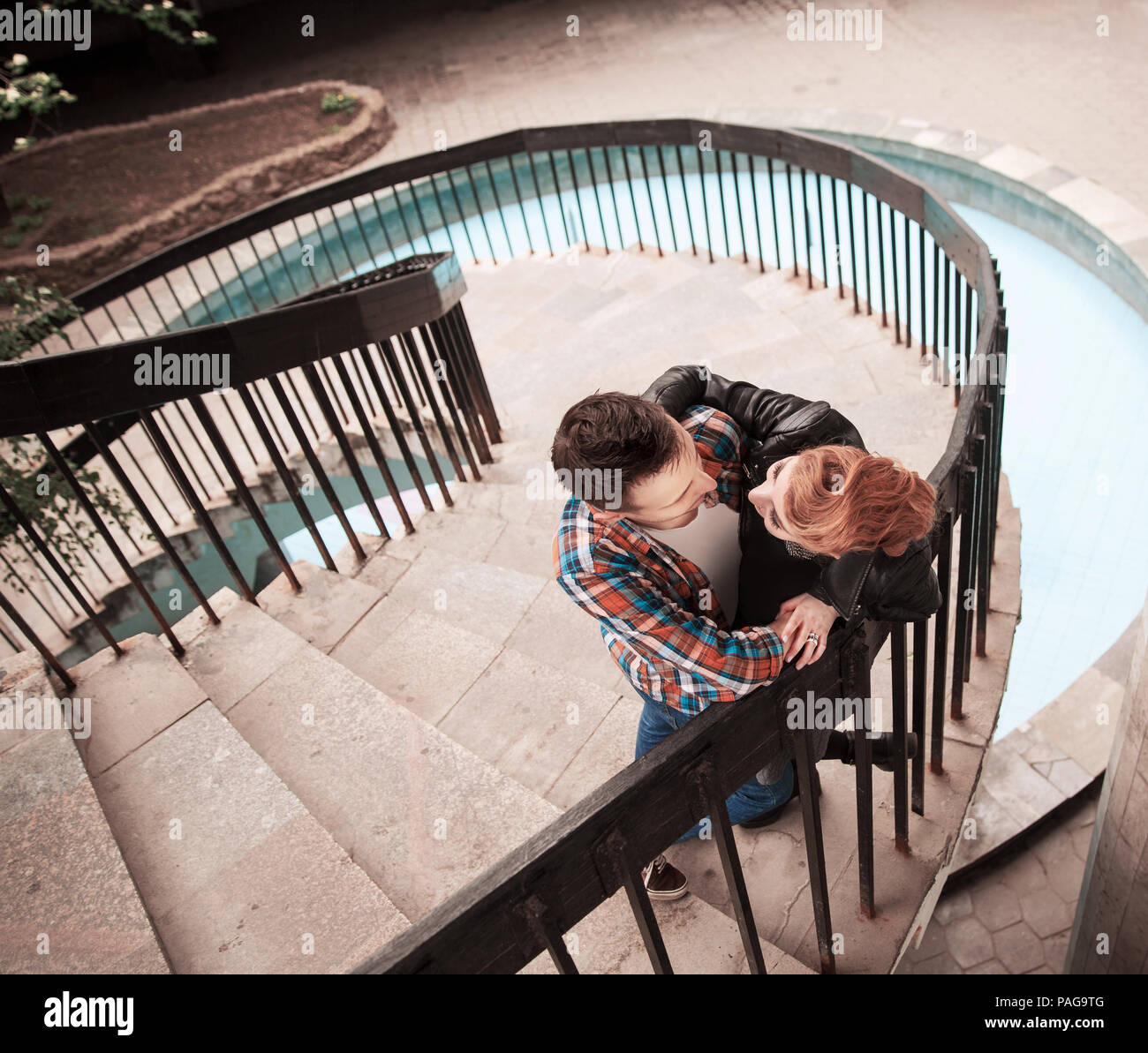 loving young couple hugging on the terrace of a country house Stock ...