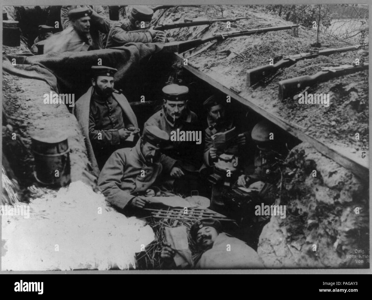 A quiet moment in German trenches Stock Photo - Alamy