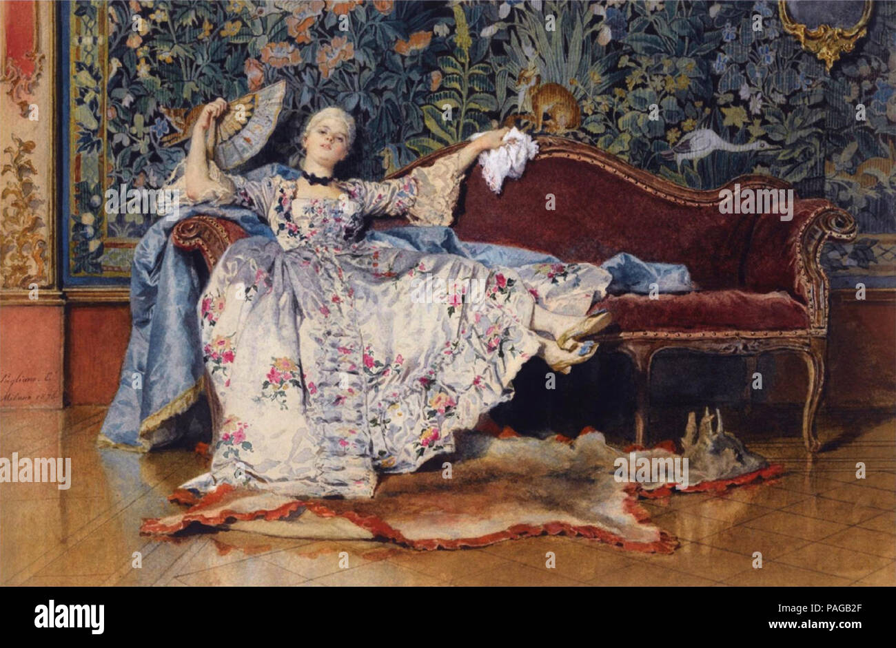 A reclining lady with a fan by Eleuterio Pagliani (1826-1903 Stock ...