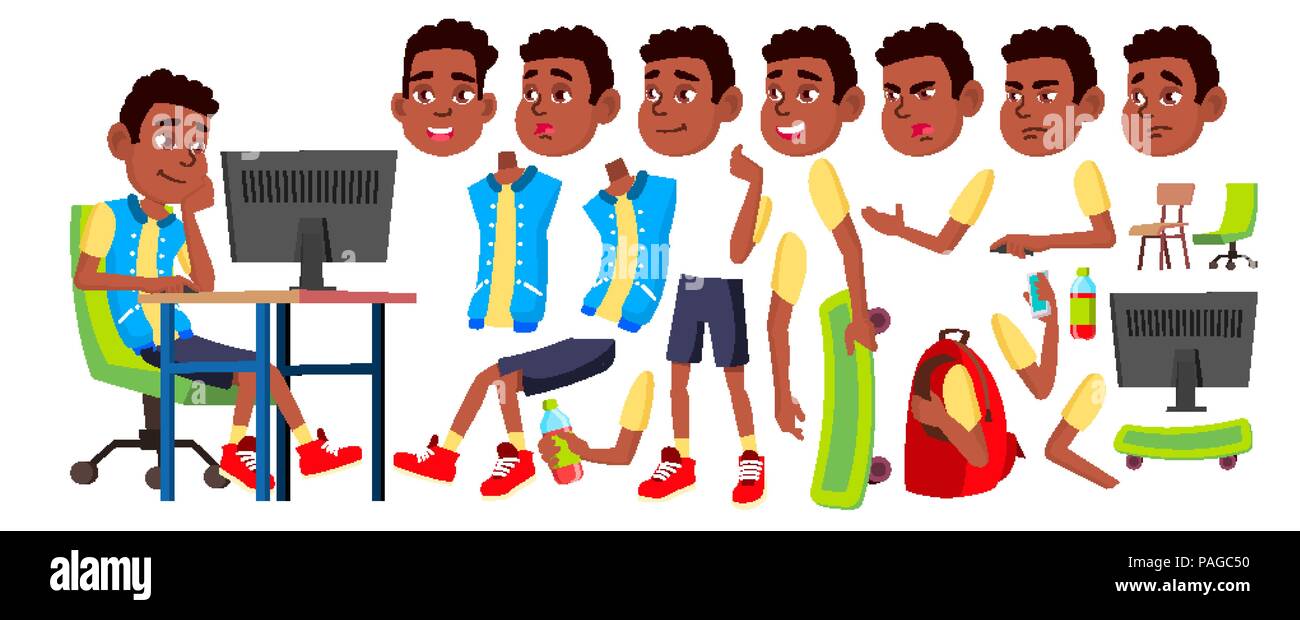 Boy Schoolboy Kid Vector. Black. Afro American. High School Child ...