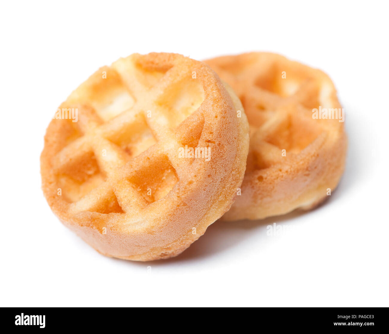 Group of tasty round mini waffles isolated on white background Stock ...