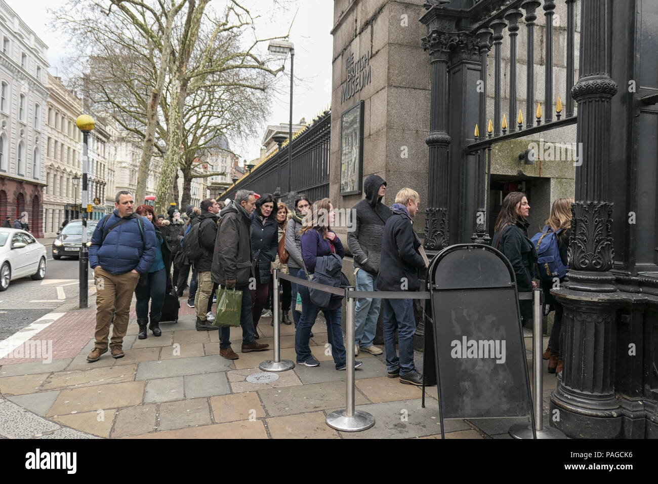 A queue outside the entrance of the British Museum in South Kensington ...
