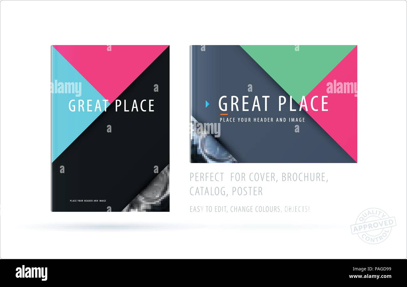 Brochure design triangular template. Colourful modern abstract set ...