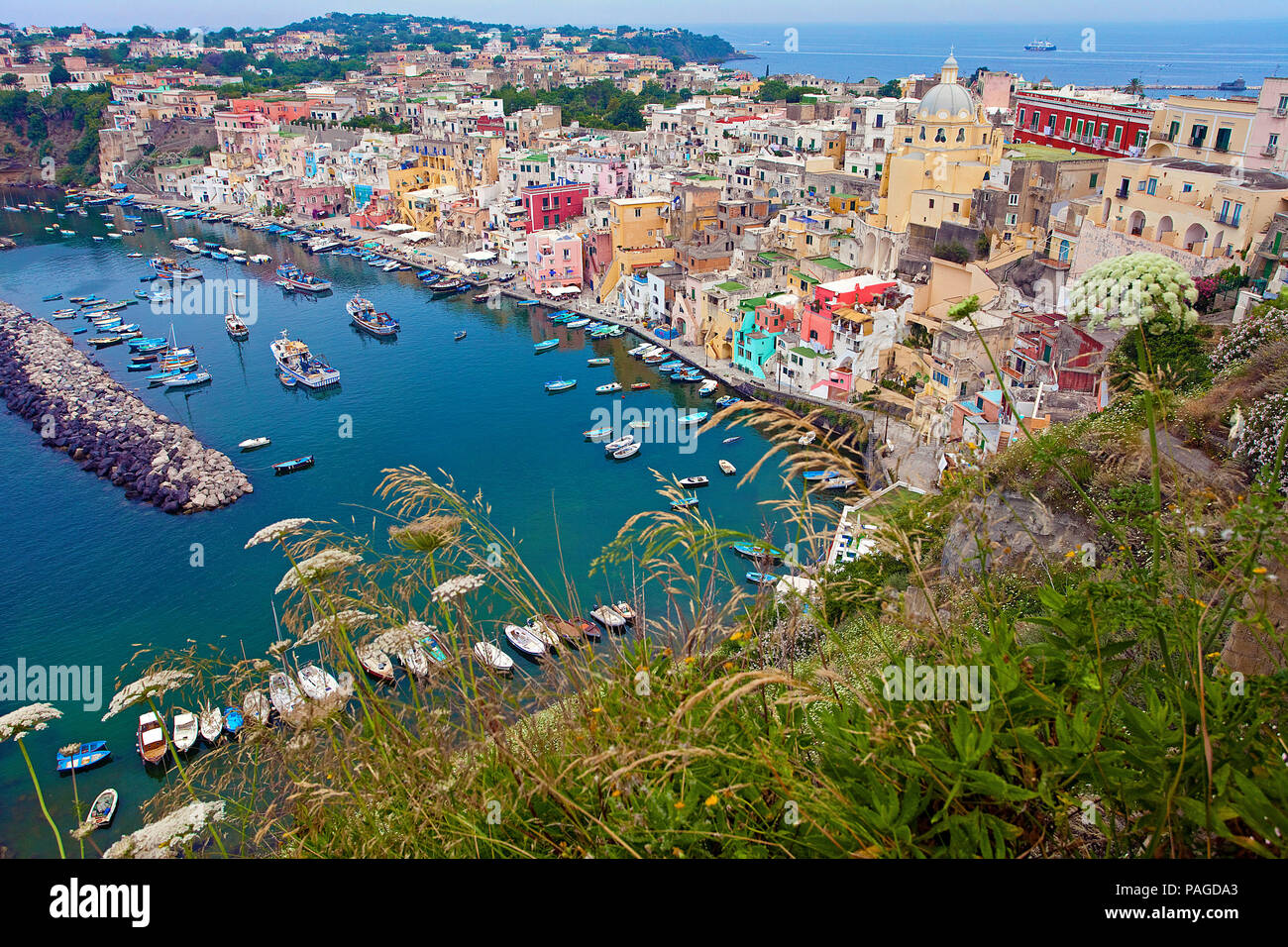 The fishing village Procida with fishing harbour Marina di Corricella ...