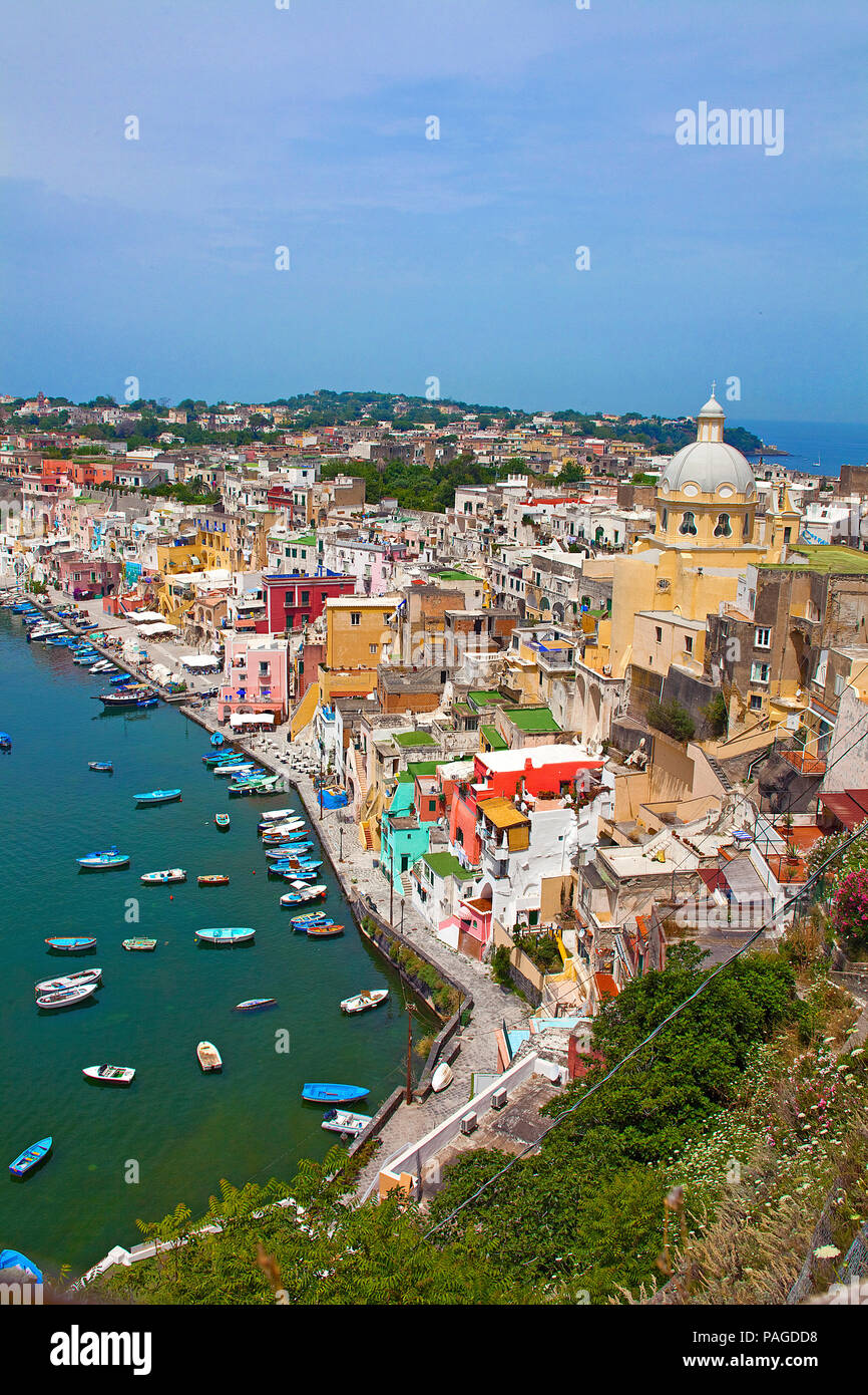 The fishing village Procida with fishing harbour Marina di Corricella ...