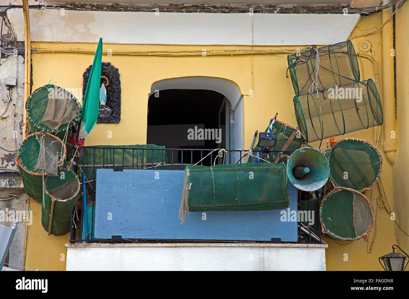 Typical fishing house, fish traps on balcony, fishing harbour Marina ...