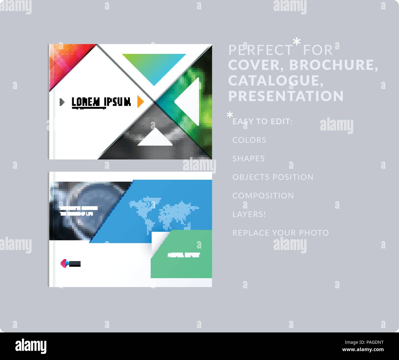 Triangular design presentation template with colourful triangles and ...