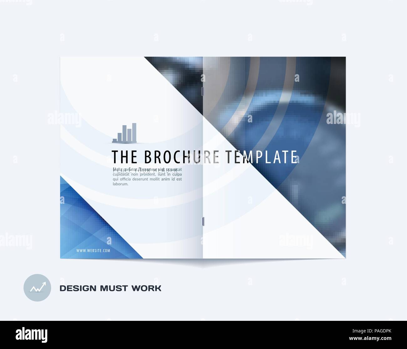 Abstract double-page brochure design triangular style with blue ...