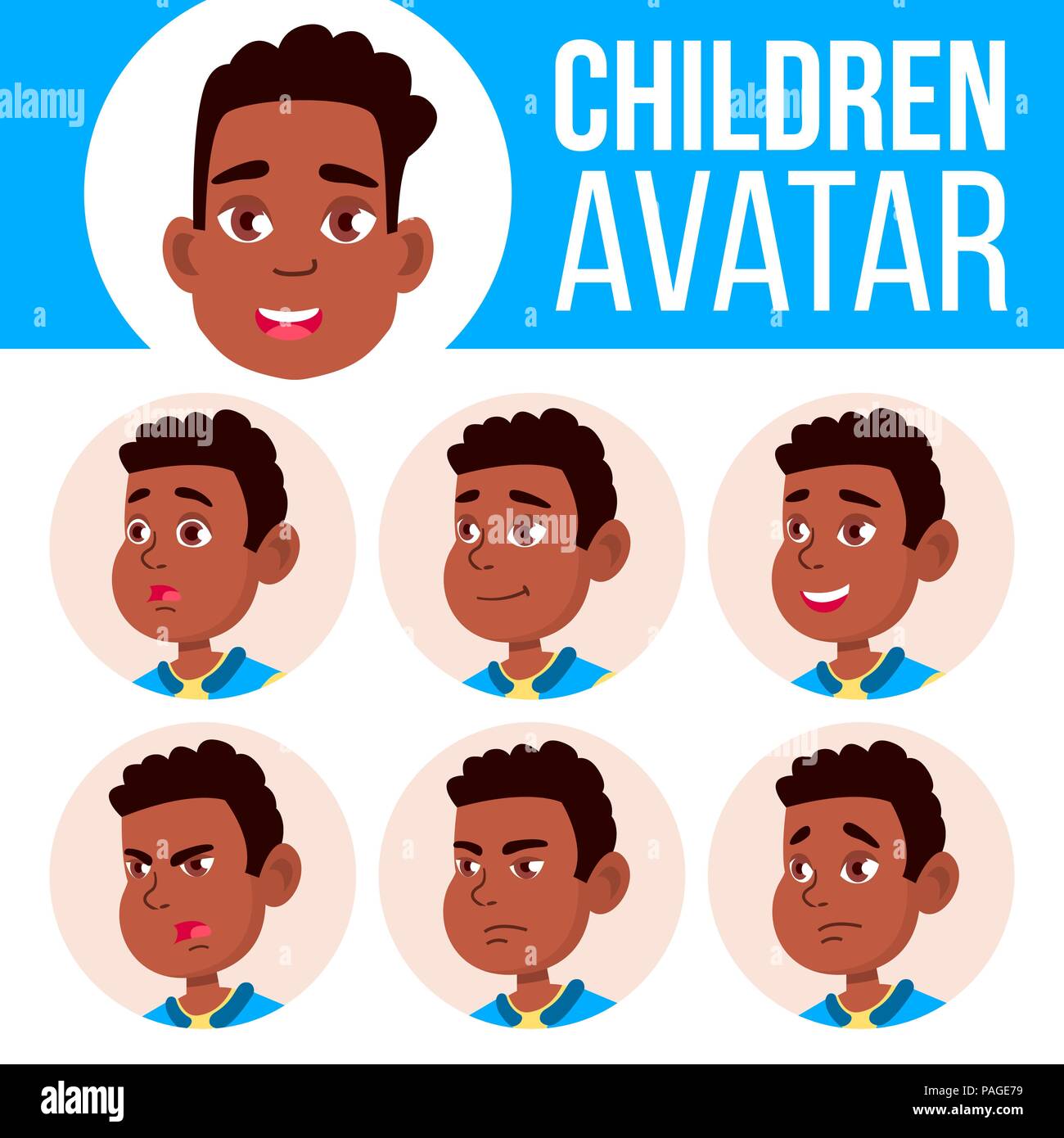 Boy Avatar Set Kid Vector. Afro American. Black. High School. Face ...