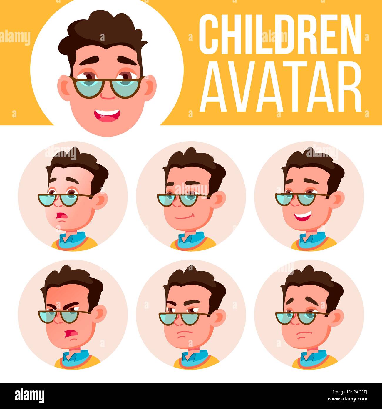 Boy Avatar Set Kid Vector. High School. Face Emotions. Facial, People ...