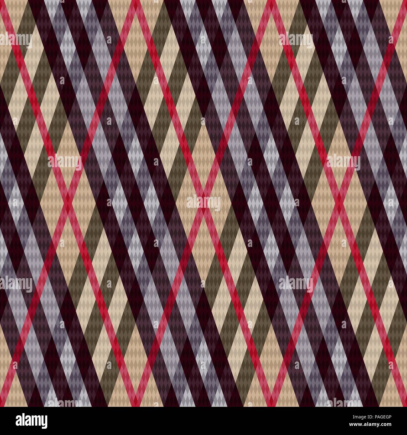 Seamless rhombic pattern with red, magenta, khaki and grey lines on the ...