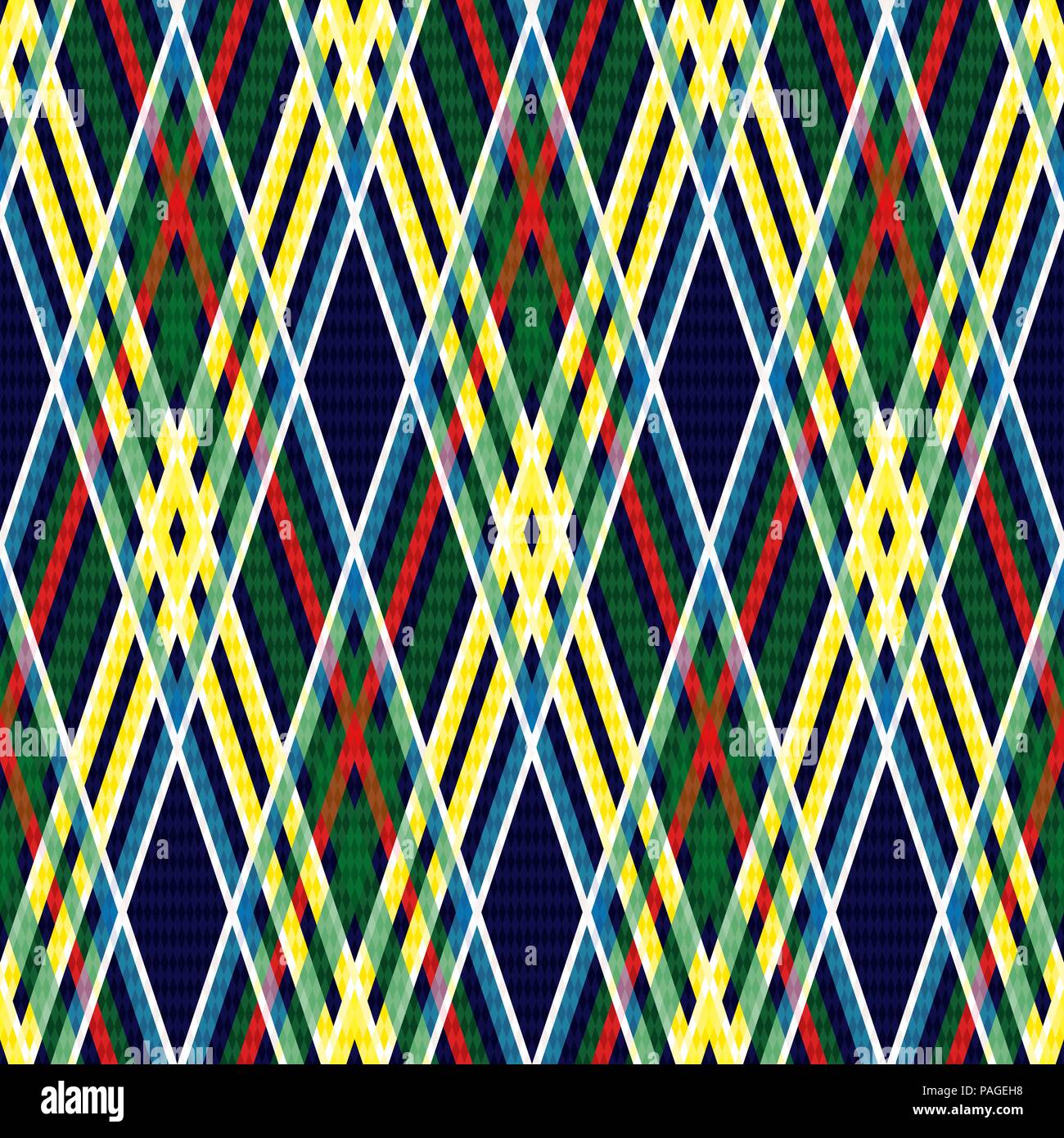 Seamless checkered pattern with interweaving of bright red, yellow ...
