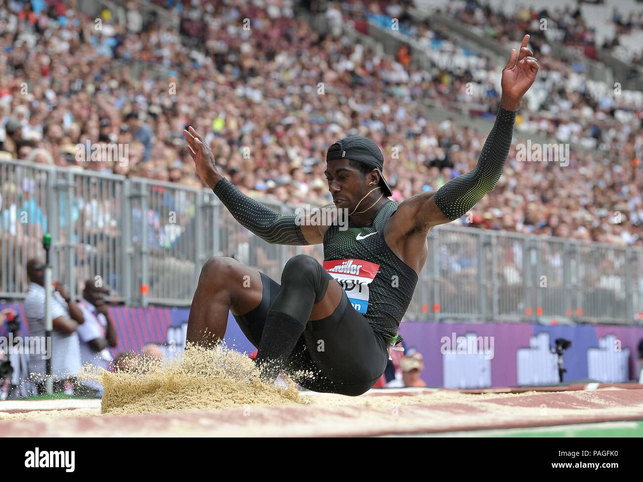 London, UK. 22nd July, 2018. Marquis Dendy (USA) in the mens log jump ...