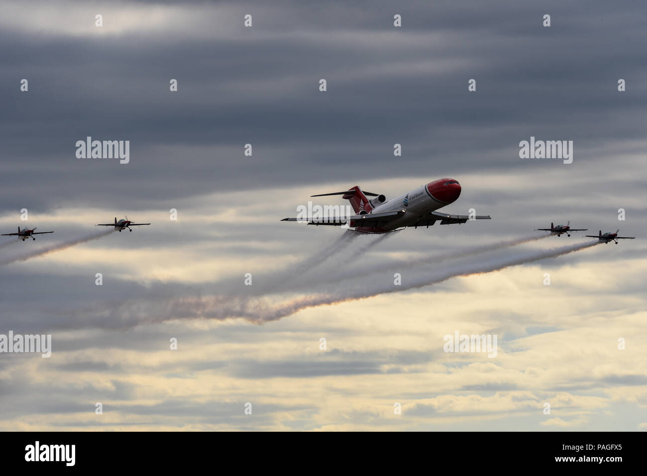 Oil Spill Response Boeing 727 jet plane spraying water during ...