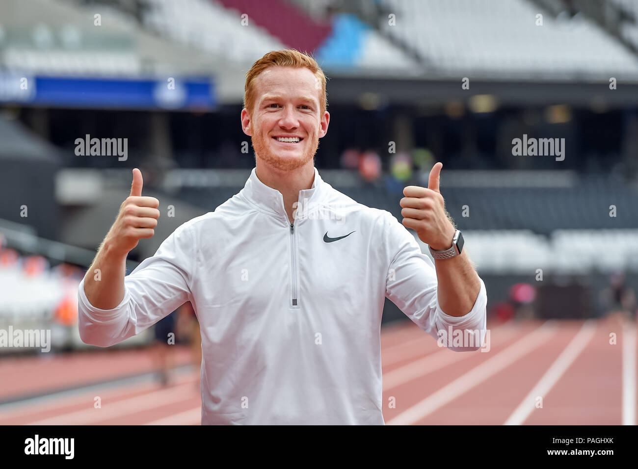 London, UK. 22nd July 2018. Greg Rutherford (GBR) poses photo for the ...
