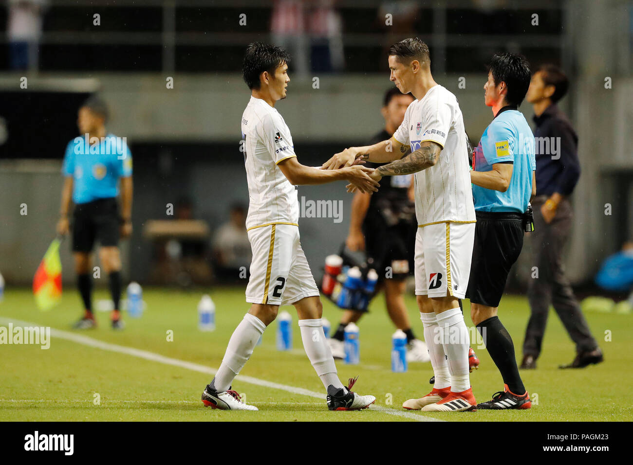 Best Amenity Stadium, Saga, Japan. 22nd July, 2018. (L-R) Kyosuke Taagawa, Fernando Torres ...