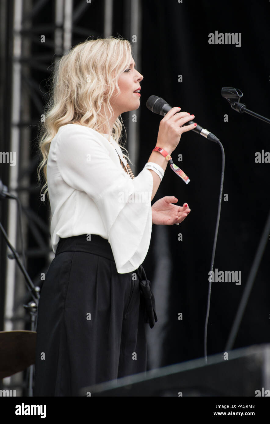 Pori, Finland. 21st July 2018. Jazz singer Aili Ikonen performing at ...