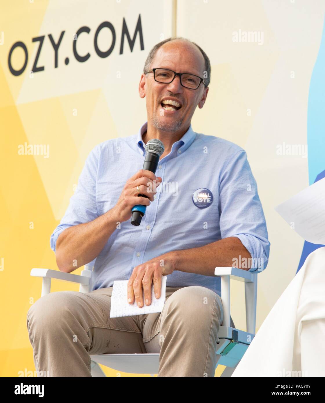 New York, NY, USA. 21st July, 2018. Tom Perez on stage for OZYFEST ...